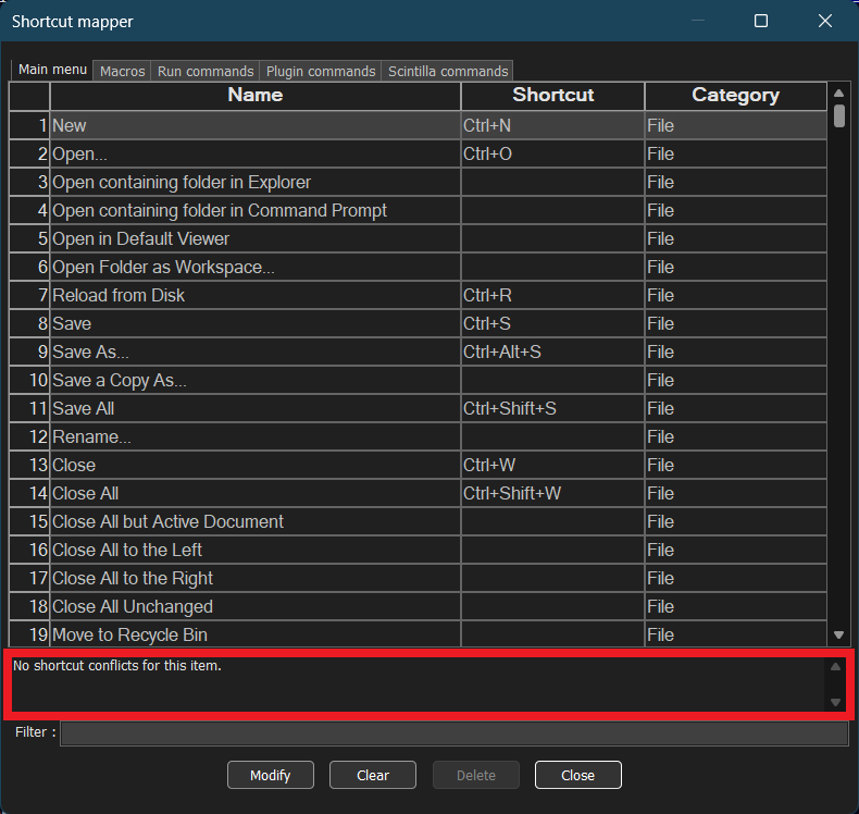 Shortcut mapper - conflict field · Issue #12674 · notepad-plus-plus/notepad-plus-plus · GitHub