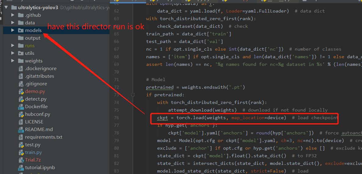why load 'yolov3.pt' file need models director and have sepecify some ...