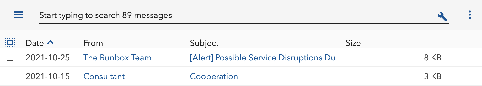 Size and Folder columns work inconsistently · Issue #1126 · runbox/runbox7 · GitHub