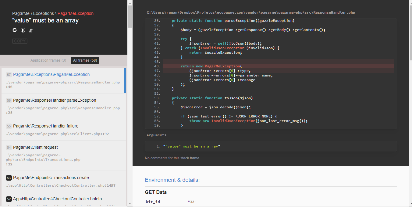 Falta de clareza nas mensagens de Exception · Issue #317 · pagarme/pagarme-php · GitHub
