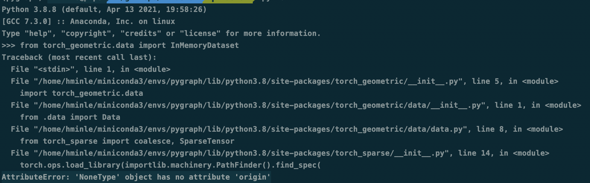 Attributeerror Nonetype Object Has No Attribute Origin When Importing Inmemorydataset 