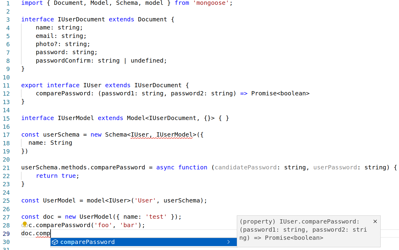 Typescript: Typed model lacking type inference within the definitions of static and instance ...
