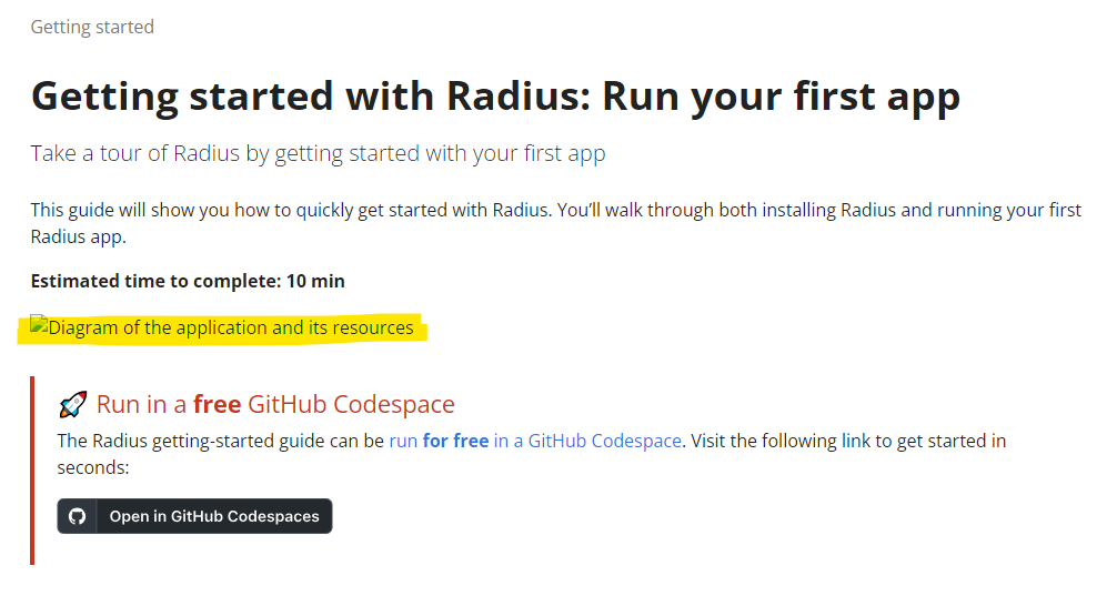 Gettings started page does not load the image depicting the diagram of application and its ...