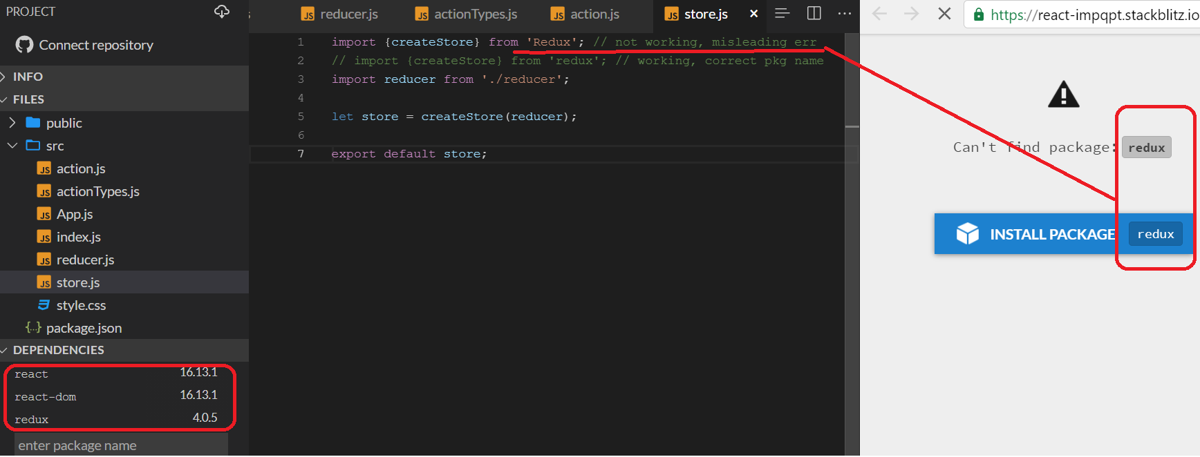 stackblitz Can't find package …what exactly stackblitz trying to do ...