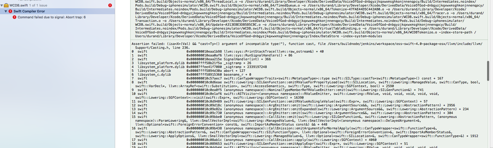 Command failed due to signal: Abort trap: 6 · Issue #276 · Tencent/wcdb · GitHub
