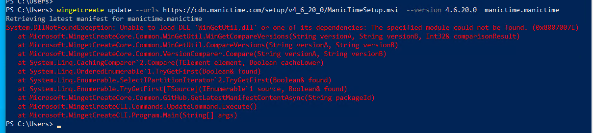 Cannot load DLL (WinGetUtil.dll) whenever creating a new or submitting a manifest · Issue #97 ...