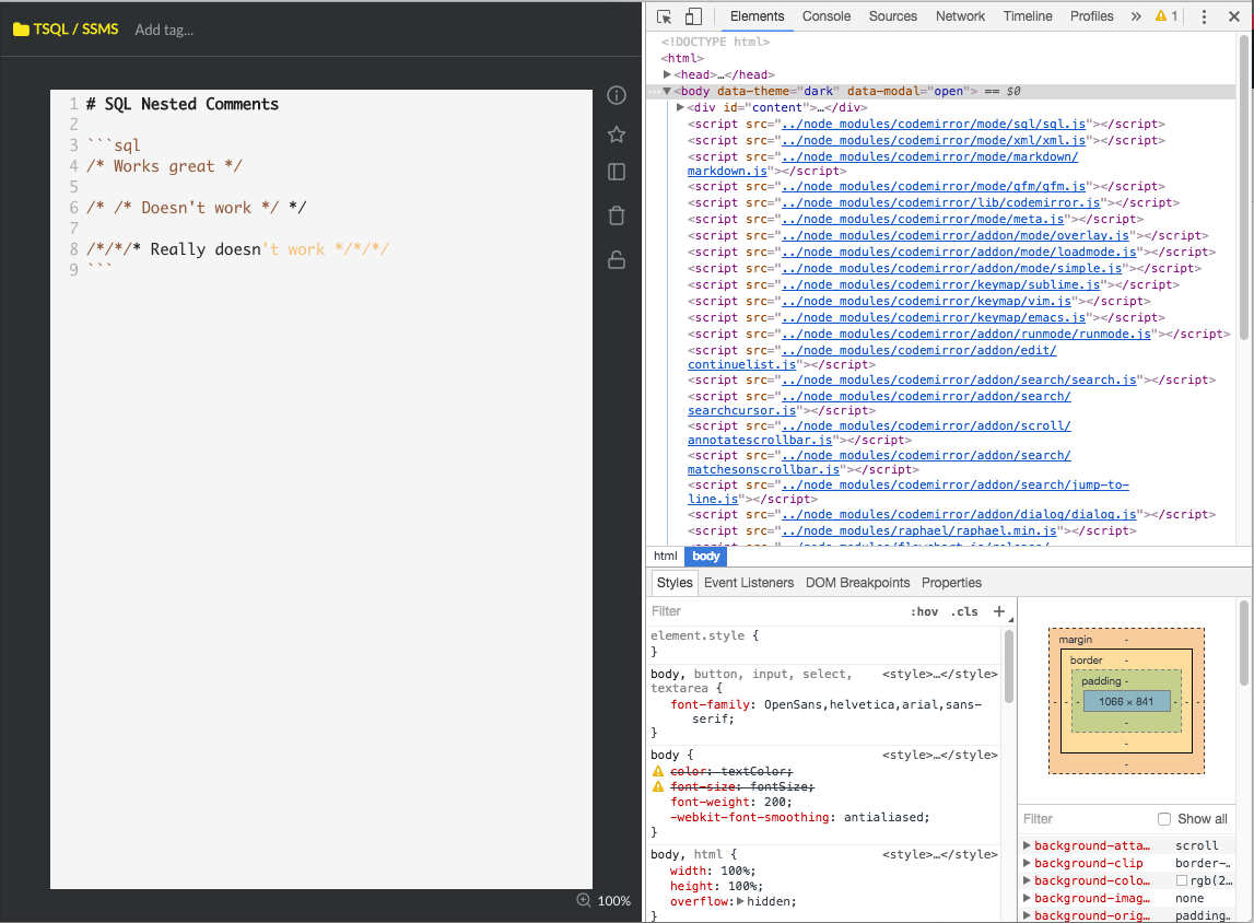 [Bug] Nested SQL Comments aren't highlighted correctly · Issue #1314 · BoostIO/BoostNote-Legacy ...