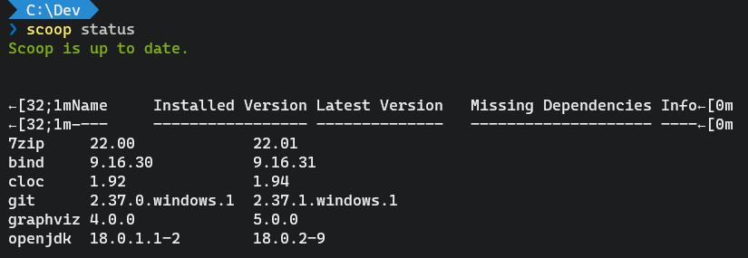 [Bug] Scoop Status emits ANSI codes which are not displayed correctly · Issue #5054 ...