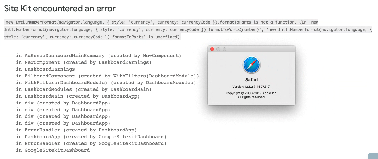 AdSense: new intl.numberformat error on dashboard · Issue #1107 · google/site-kit-wp · GitHub