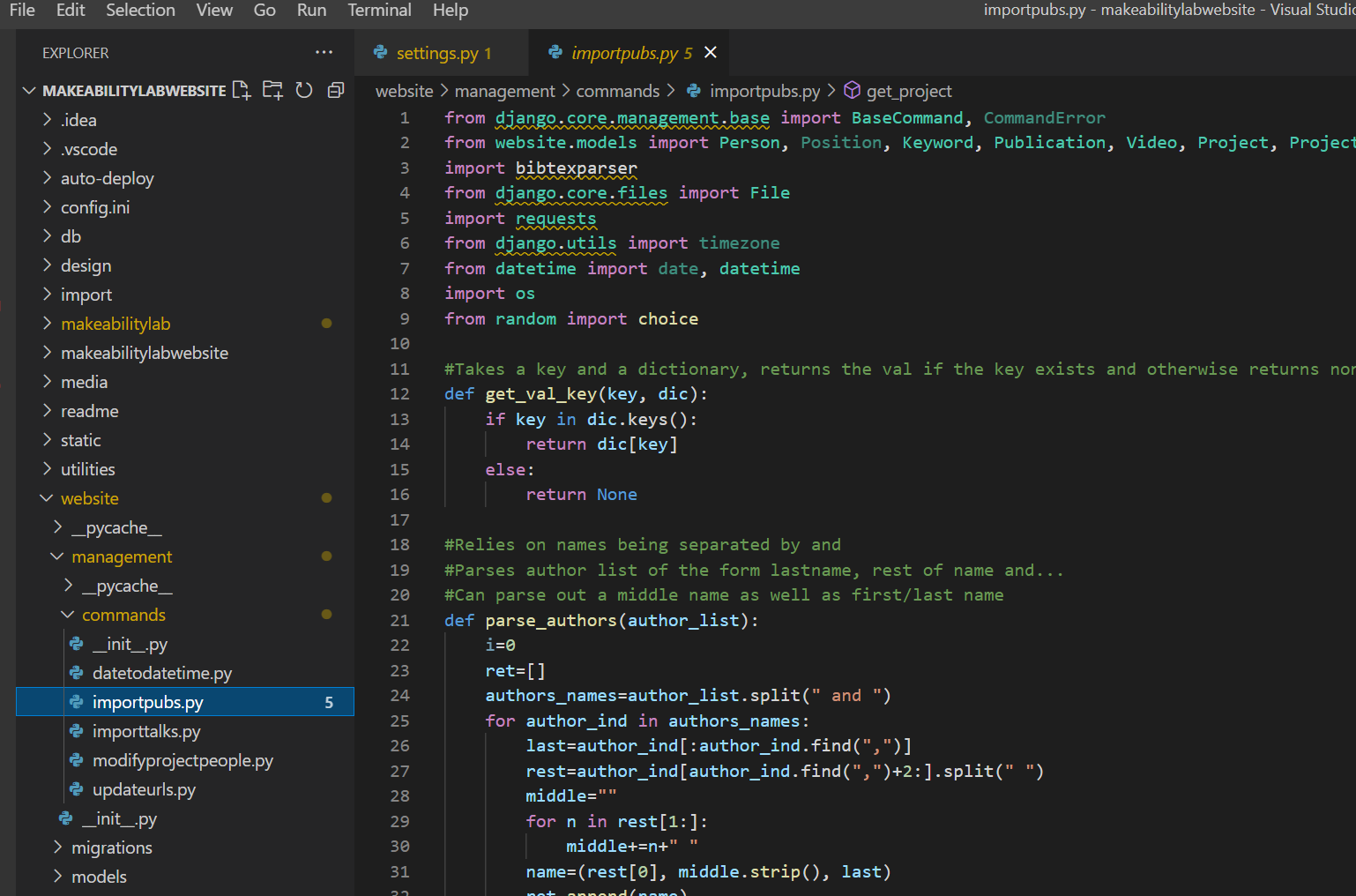 Remove management/commands/ import code · Issue #987 · makeabilitylab/makeabilitylabwebsite · GitHub