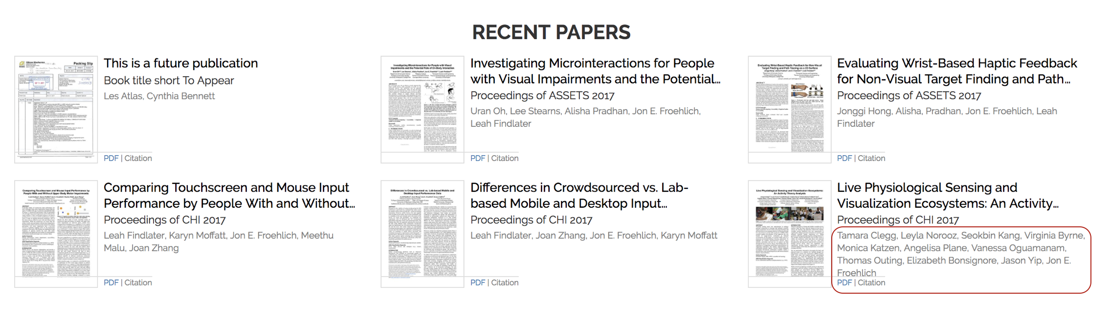 Landing Page. Pubs Section. Cap Author List to 3 Lines · Issue #322 · makeabilitylab ...