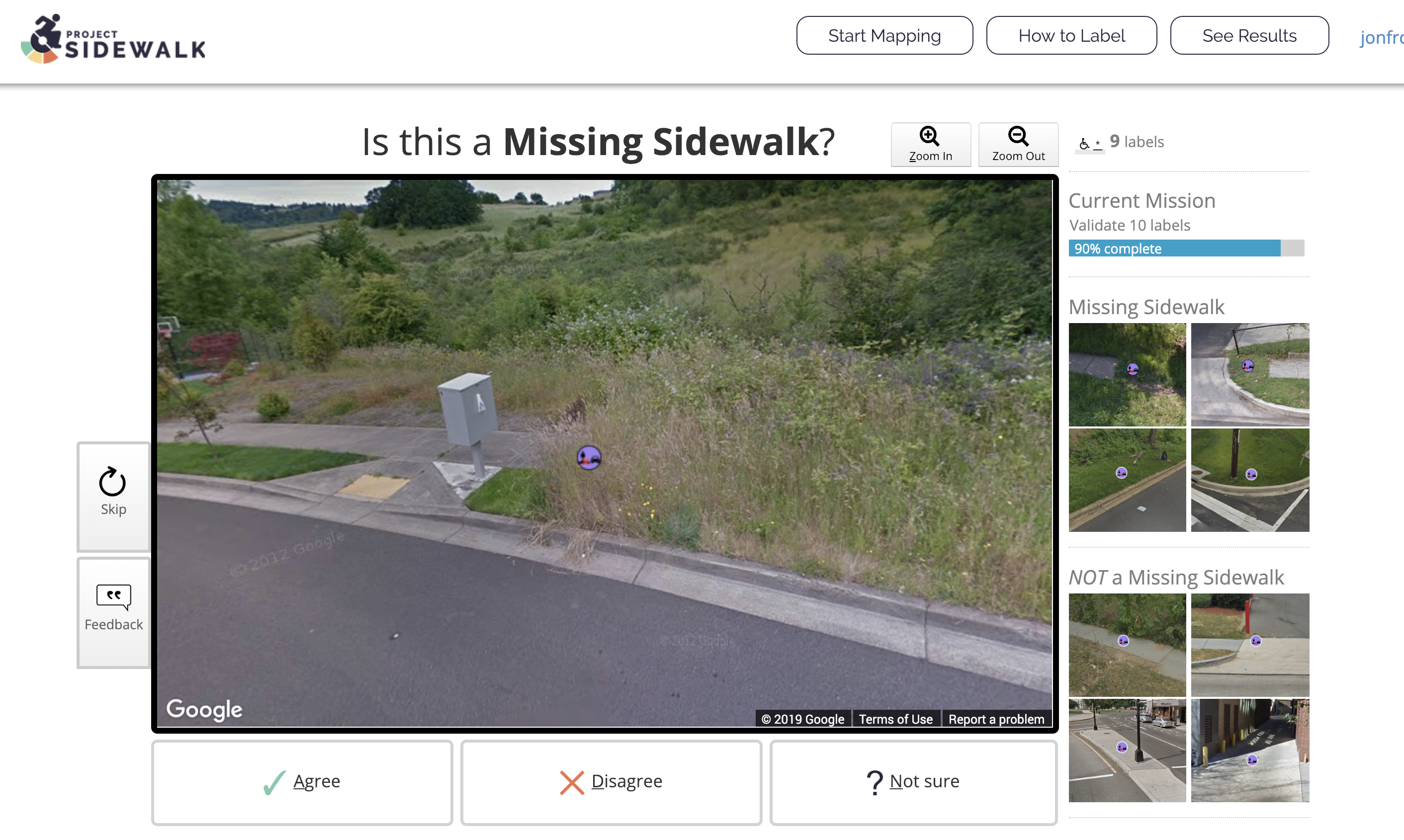 There is a difference between 'No sidewalk' and 'Missing sidewalk ...