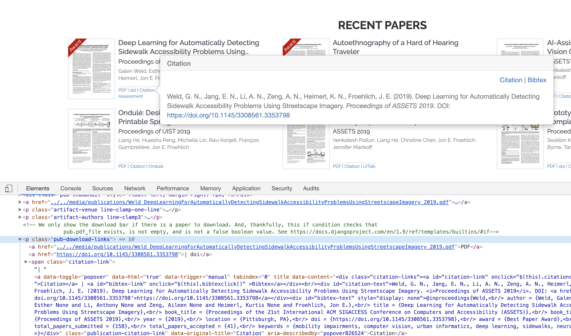 Citations not showing on landing page · Issue #832 · makeabilitylab/makeabilitylabwebsite · GitHub