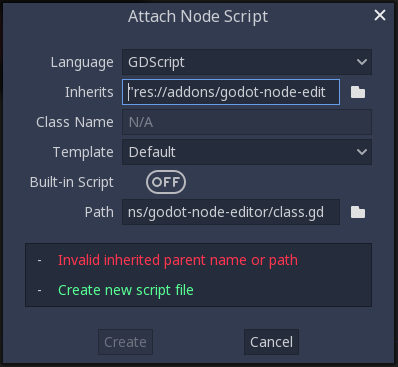 Attach Node Script window's Inherit field blocks dashes · Issue #12261 · godotengine/godot · GitHub