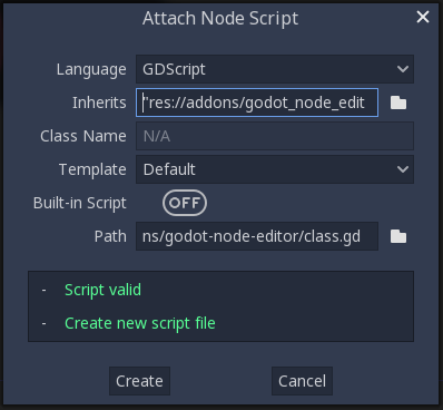 Attach Node Script window's Inherit field blocks dashes · Issue #12261 · godotengine/godot · GitHub