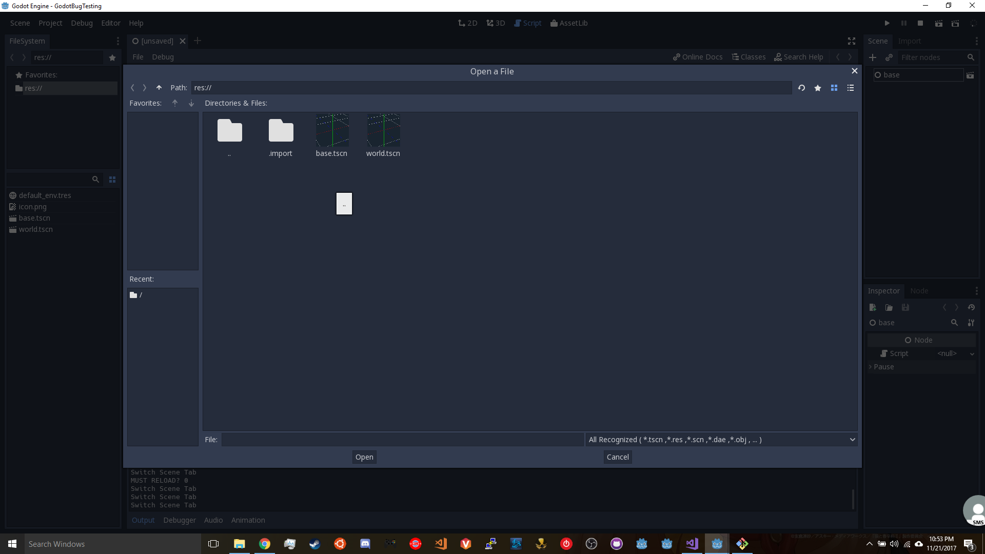 Scene dock's chain link button for base node opens new tab & doesn't ...