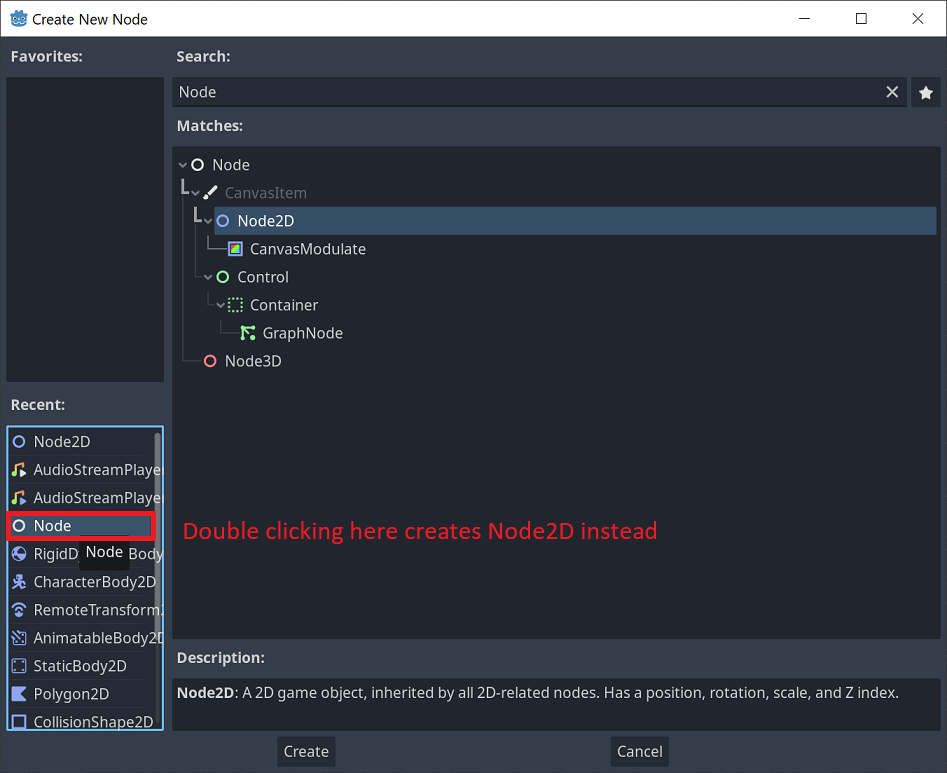 Creating a new node from recent nodes panel might create wrong node · Issue #58404 · godotengine ...