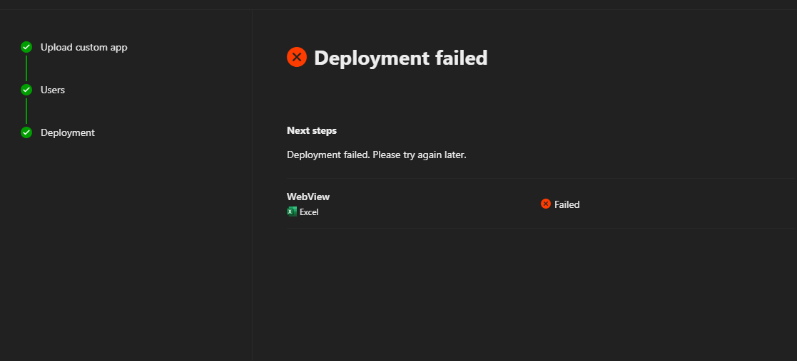 Can't Upload Excel Add-In Manifest to 365 Admin Center · Issue #3214 · OfficeDev/office-js · GitHub
