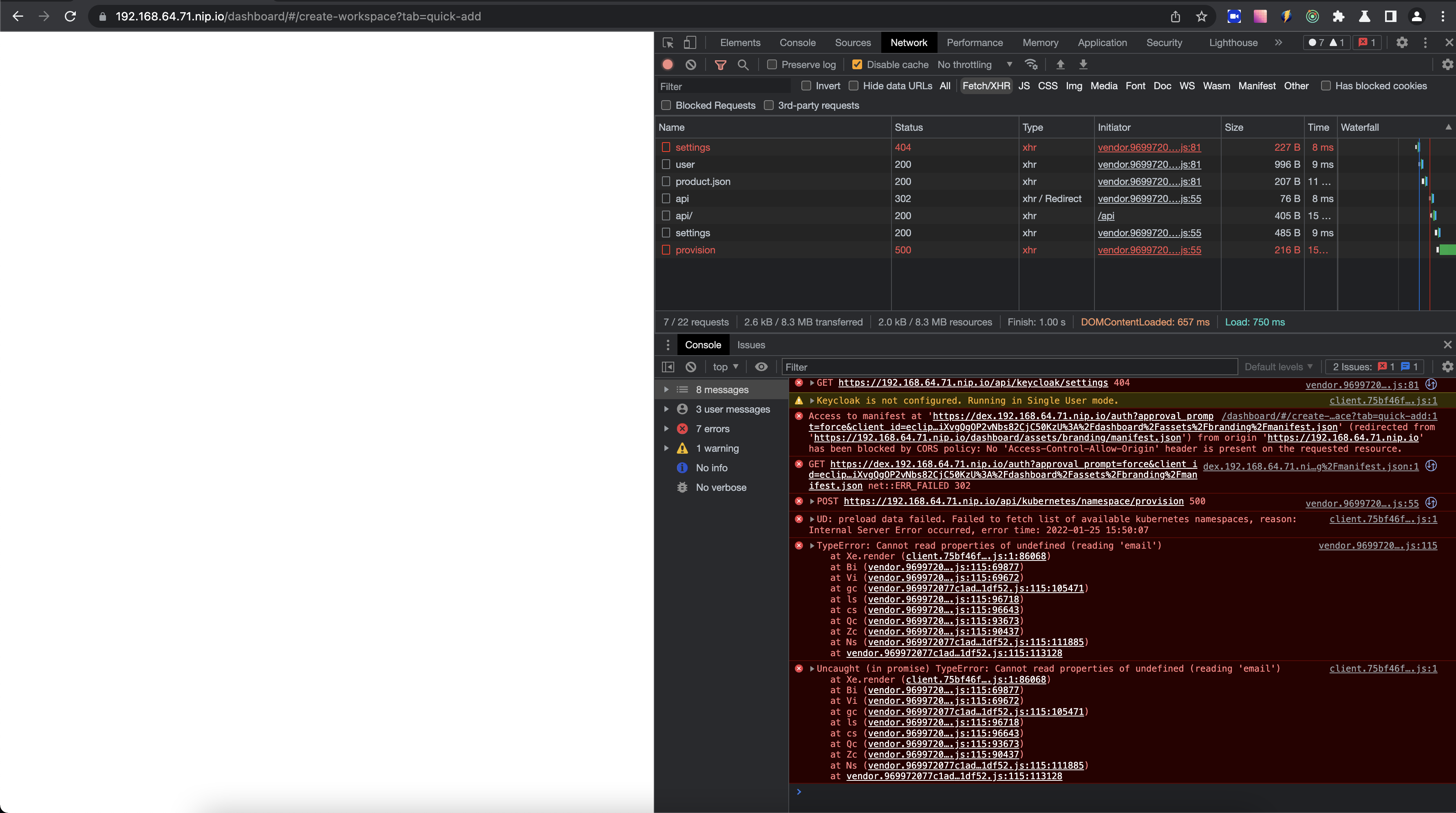 The User Dashboard should better handle errors happened during bootstrap · Issue #21069 ...