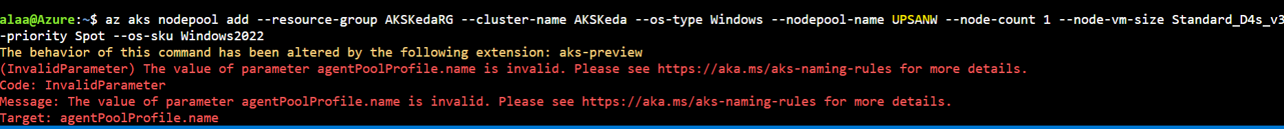 [BUG] CLI az aks nodepool add will fail with (InvalidParameter) The value of parameter ...