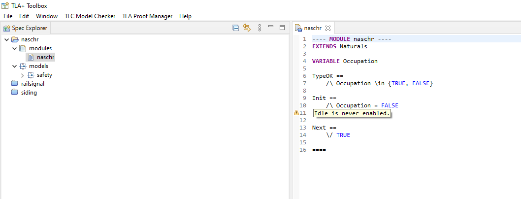 TLA+ Toolbox module text-editor is showing stale warning, referring to ...