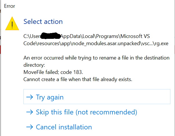 Error: There was an error while Renaming: "Code.exe" · Issue #134625 ...