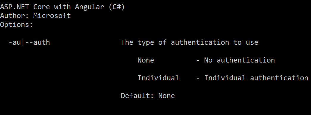 dotnet new angular has no -au parameter! · Issue #15058 · dotnet/AspNetCore.Docs · GitHub