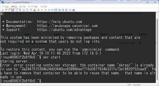 コンテナが消されずに残ると次回起動できないことがある · Issue #1 · densuke/skrsql · GitHub