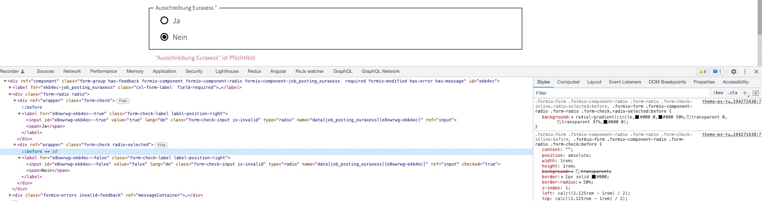 [BUG] Radio button within Radio Group is deselectable · Issue #4681 · formio/formio.js · GitHub