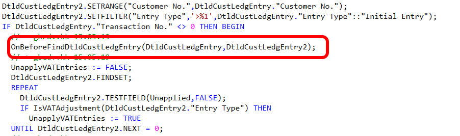 Event Request Codeunit 12 Function Unapplycustledgentry