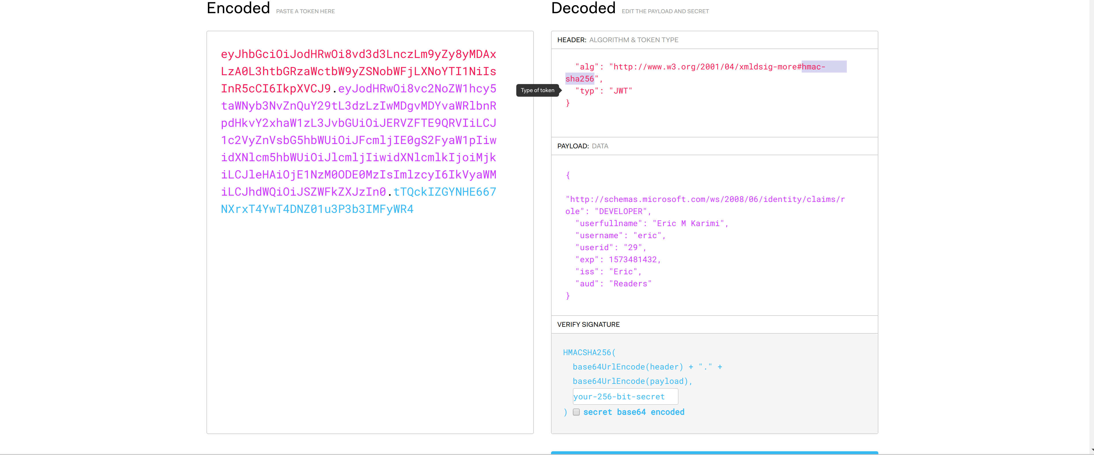 How to resolve Error: The specified alg value is not allowed when decoding HS256 encoded token ...