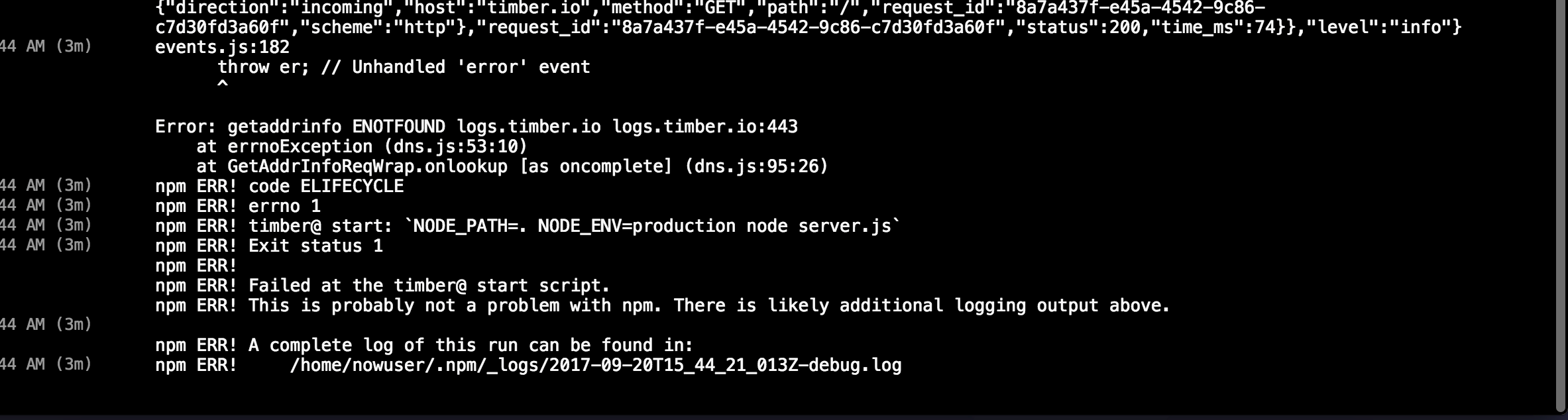 Handle dns errors connecting to logs.timber.io · Issue #59 · vectordotdev/timber-node · GitHub