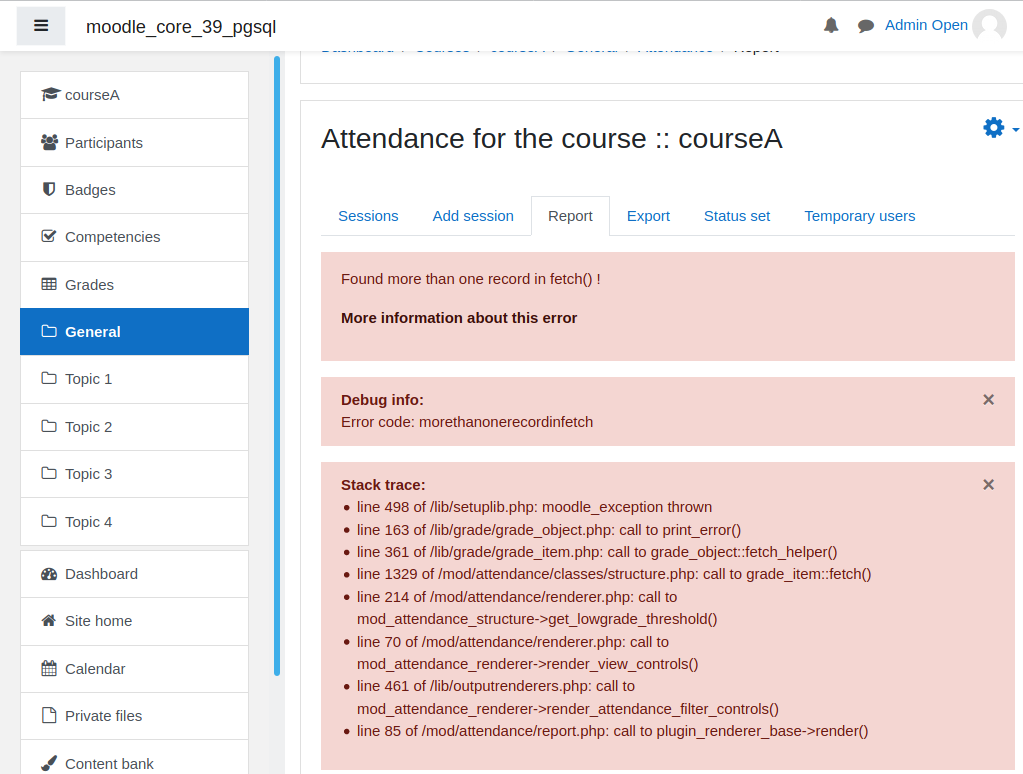 mod_attendance: Error message displayed on Report tab when an Outcome is selected · Issue #501 ...
