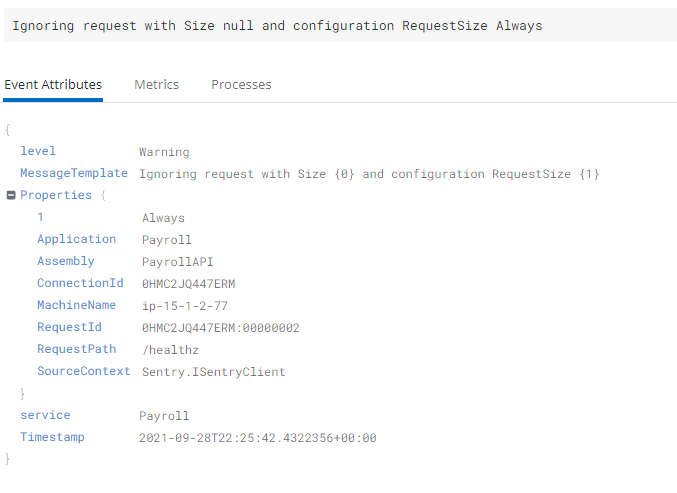 Unable to suppress "Ignoring request with Size null and configuration ...