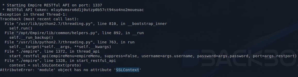 AttributeError on --rest & --headless commandline argument · Issue #906 · EmpireProject/Empire ...