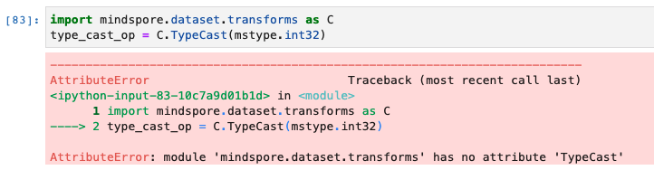 AttributeError: module 'mindspore.dataset.transforms' has no attribute 'TypeCast' · Issue #189 ...