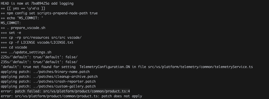 Build broken due to outdated patches · Issue #974 · VSCodium/vscodium · GitHub