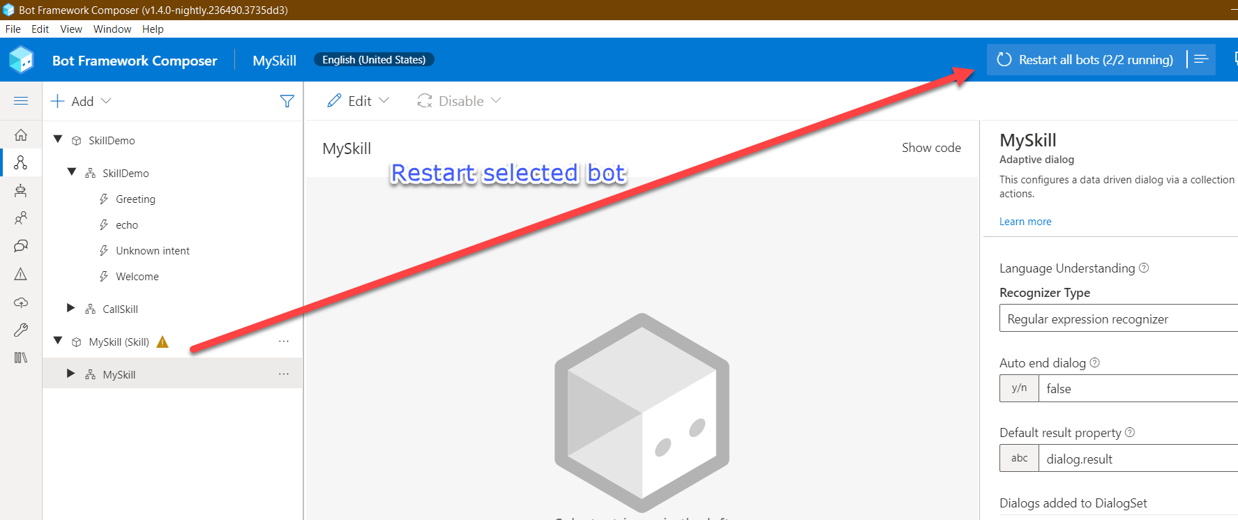 Restart selected bot with single click · Issue #7076 · microsoft/BotFramework-Composer · GitHub