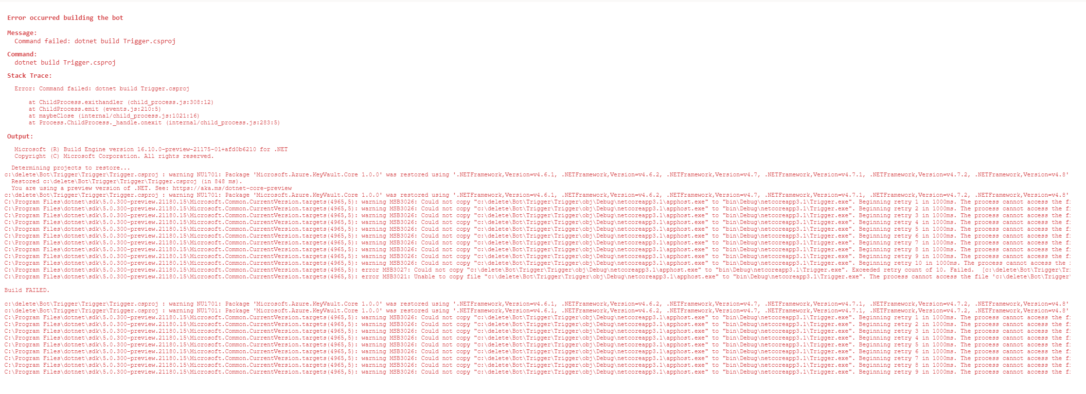 Build failed : Command failed: dotnet build projectname.csproj · Issue #7143 · microsoft ...