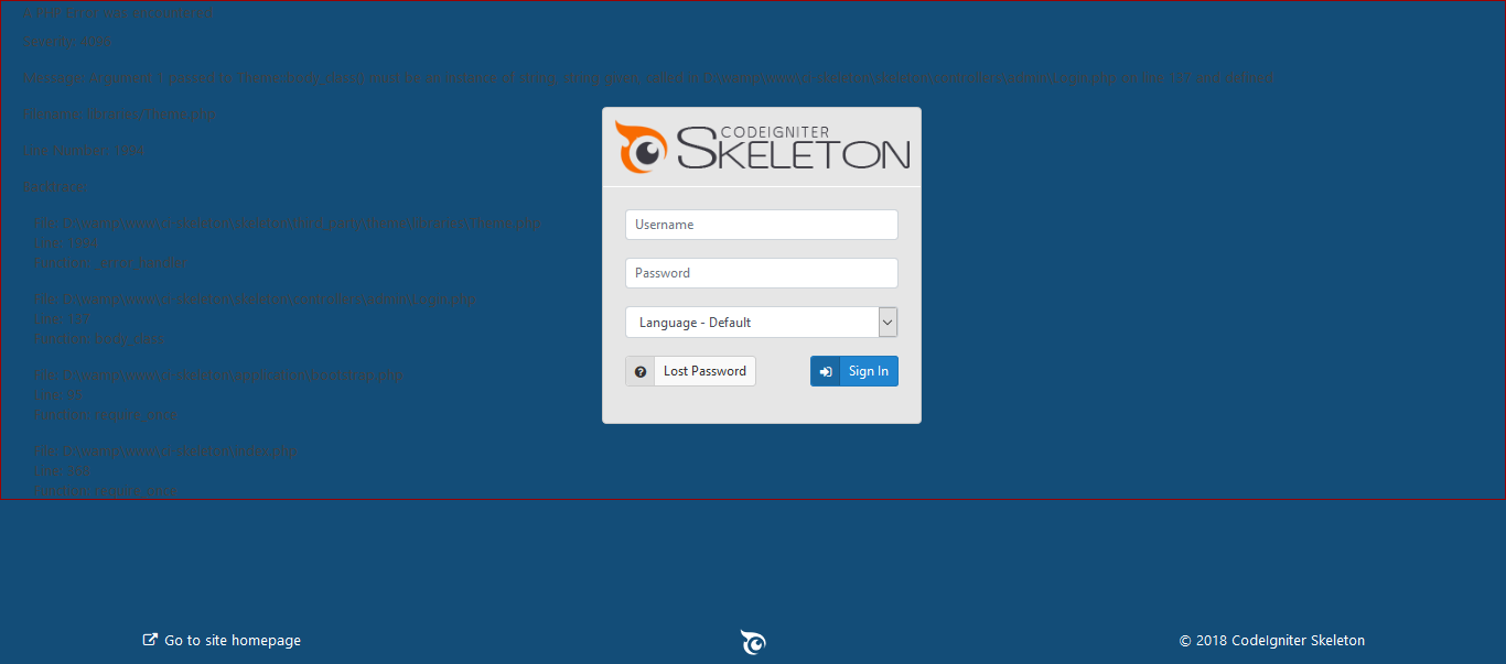 Admin Login Page: Message: Argument 1 passed to Theme::body_class ...