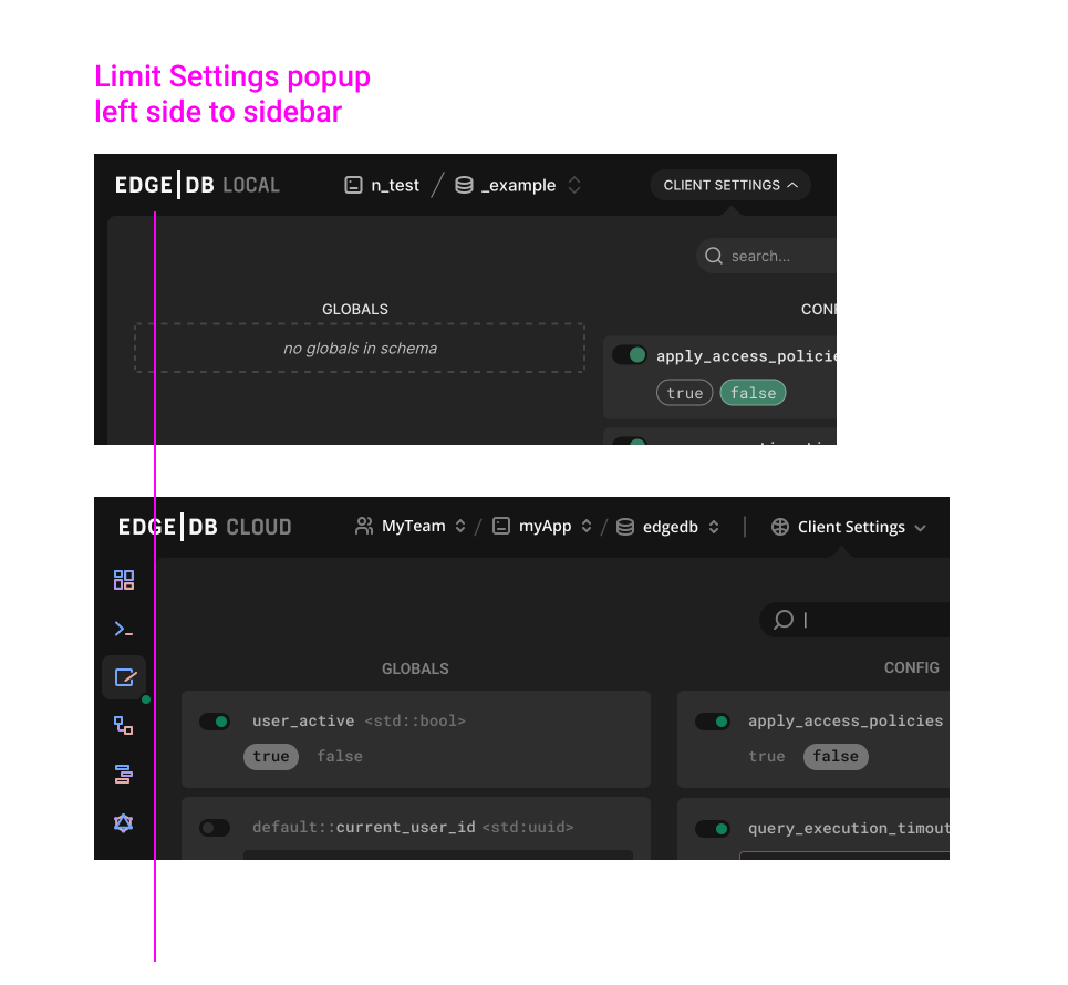 Limit Settings popup left side to sidebar · Issue #89 · geldata/gel-ui · GitHub