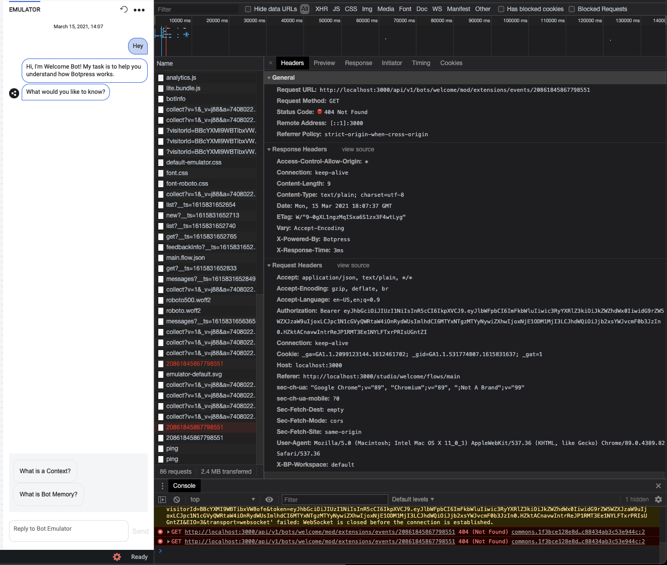 [BUG] Emulator: API errors showing in browser developer console · Issue #1283 · botpress/v12 ...