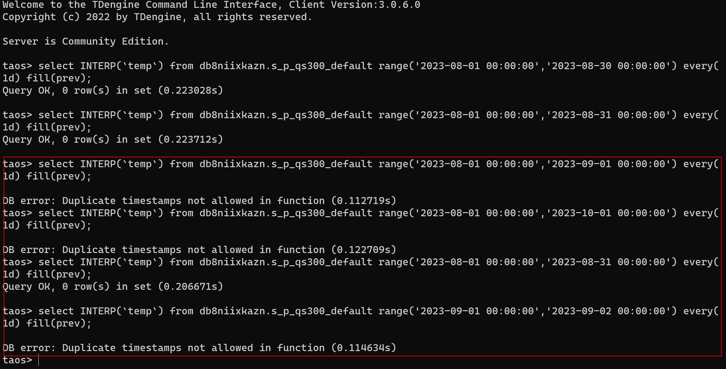 INTERP：Duplicate timestamps not allowed in function · Issue #23472 · taosdata/TDengine · GitHub