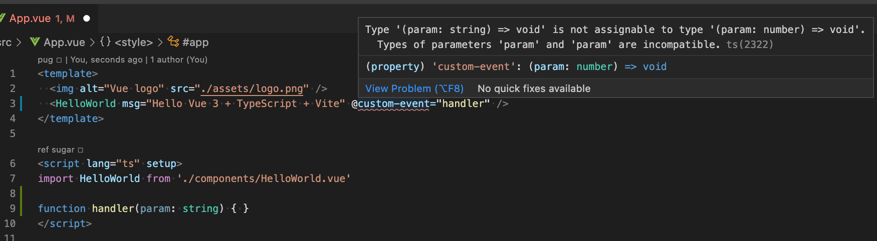 type checking for custom event listening · Issue #303 · vuejs/language-tools · GitHub