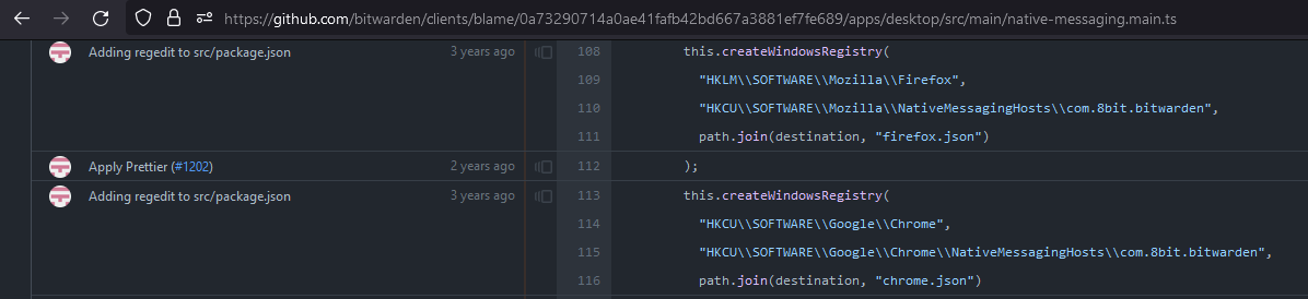 Enabling biometric authentication on the firefox extension fails if the registry path for ...