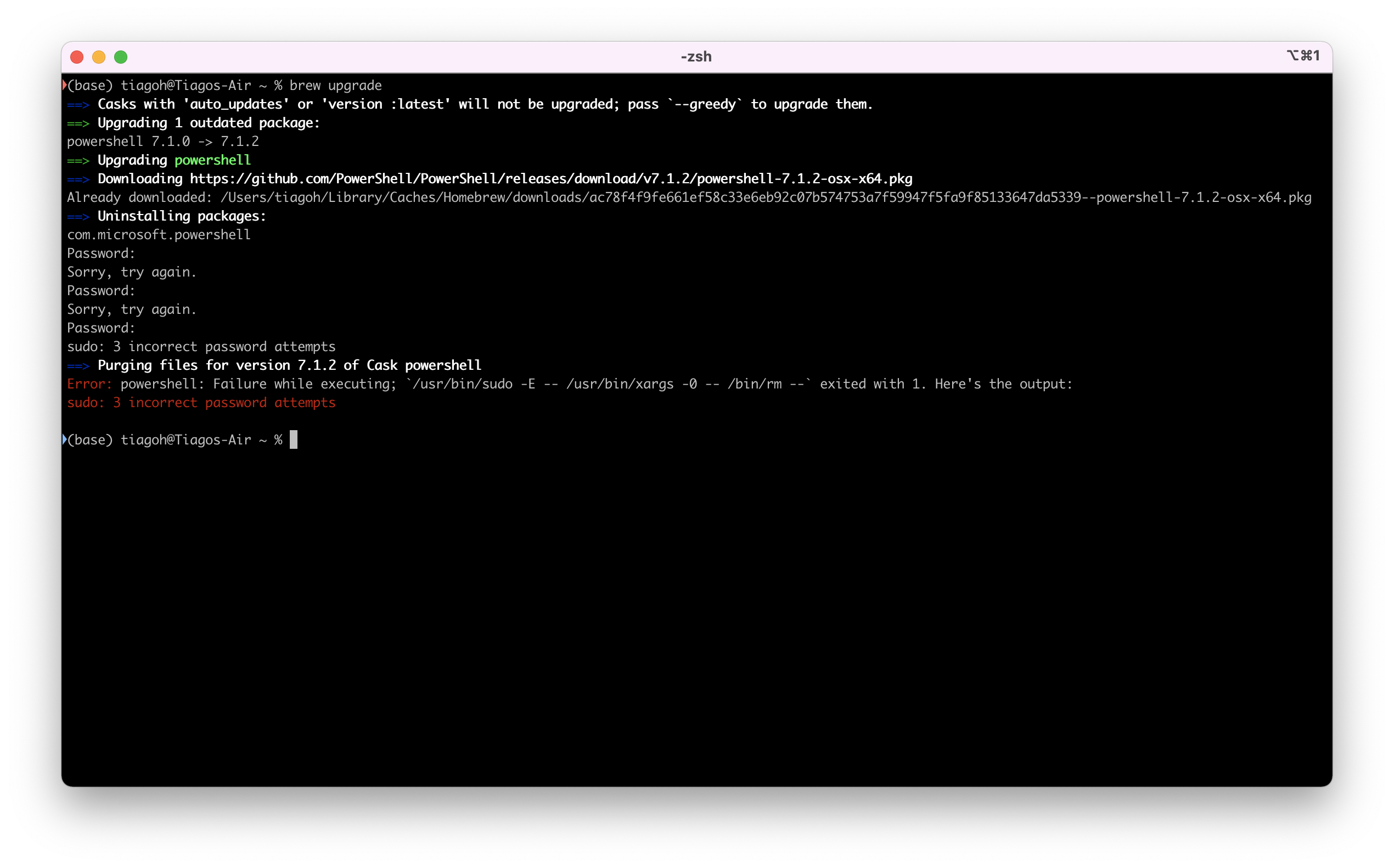 Can't upgrage via homebrew on Mac OS · Issue #14840 · PowerShell/PowerShell · GitHub