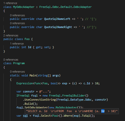 Use without providing `UseConnectionString` for translating LINQ exp to ...