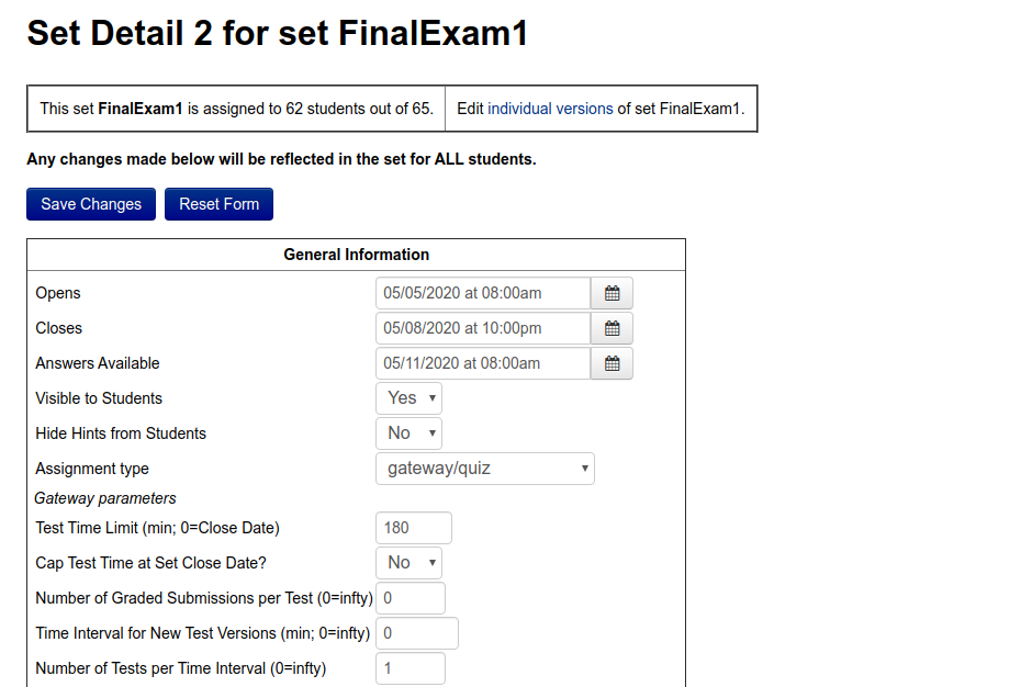 Gateway Quiz: Answers Available Setting Changes per Student? · Issue #1109 · openwebwork ...