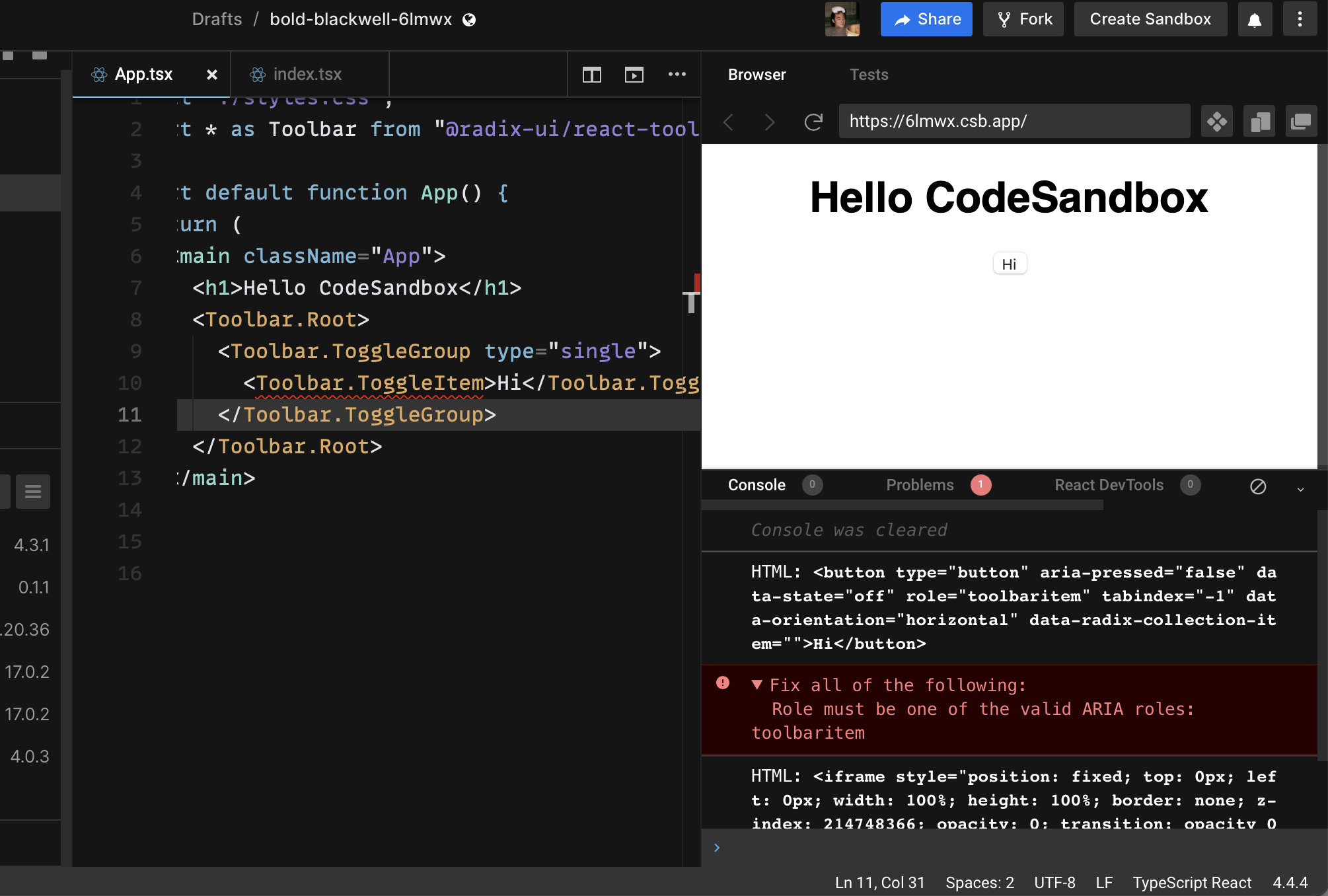[Toolbar] @axe-core/react flags role="toolbaritem" as invalid · Issue #949 · radix-ui/primitives ...