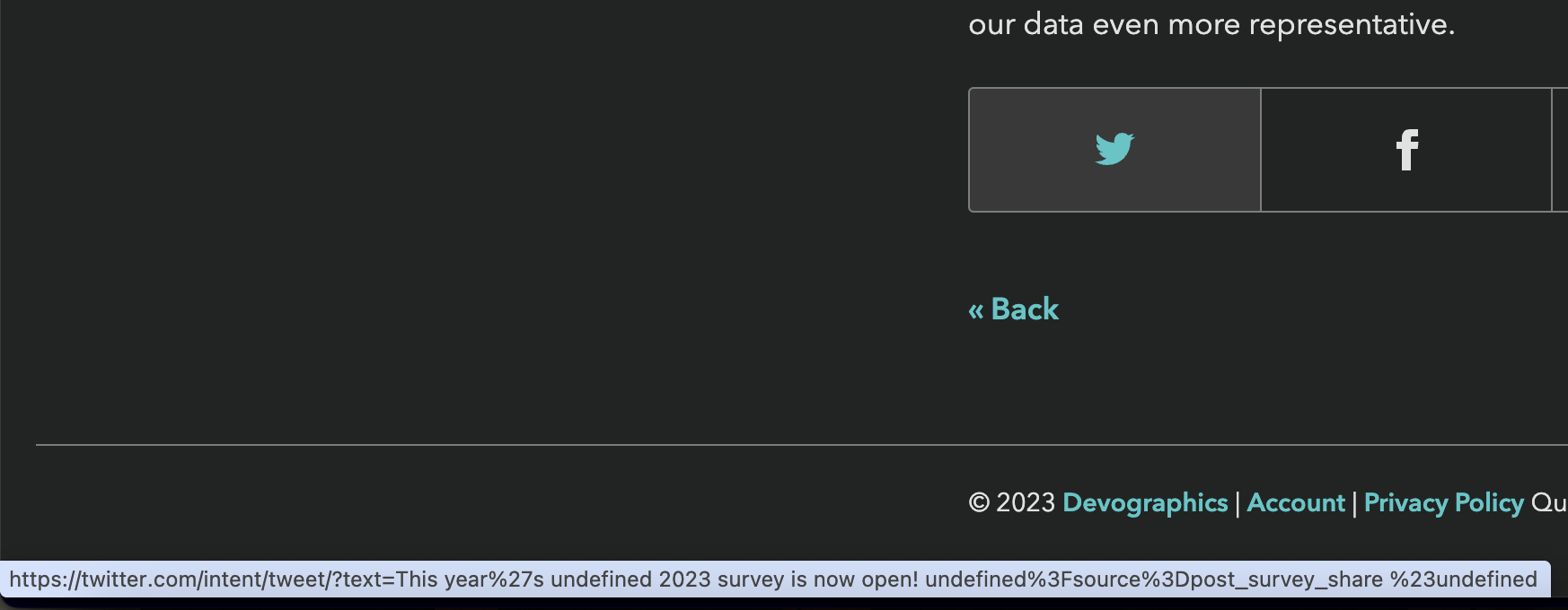 Sharing on twitter after the survey results in undefined url · Issue #233 · Devographics ...